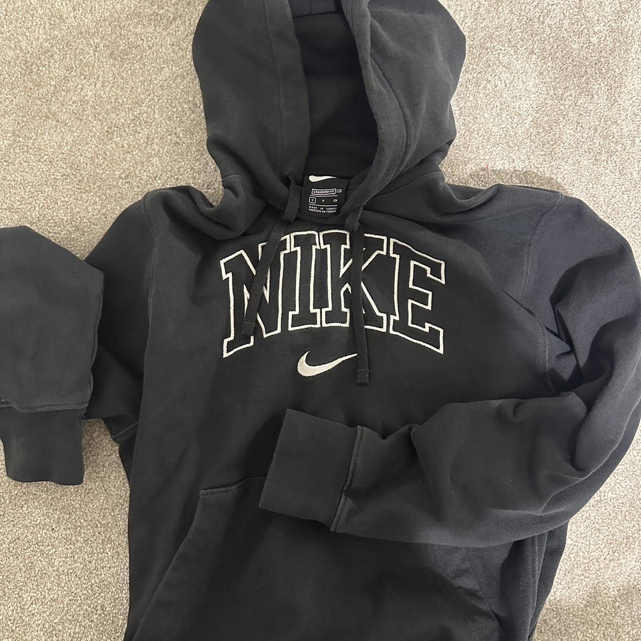 Black Nike hoodie with embroidered logo, barely... - Depop