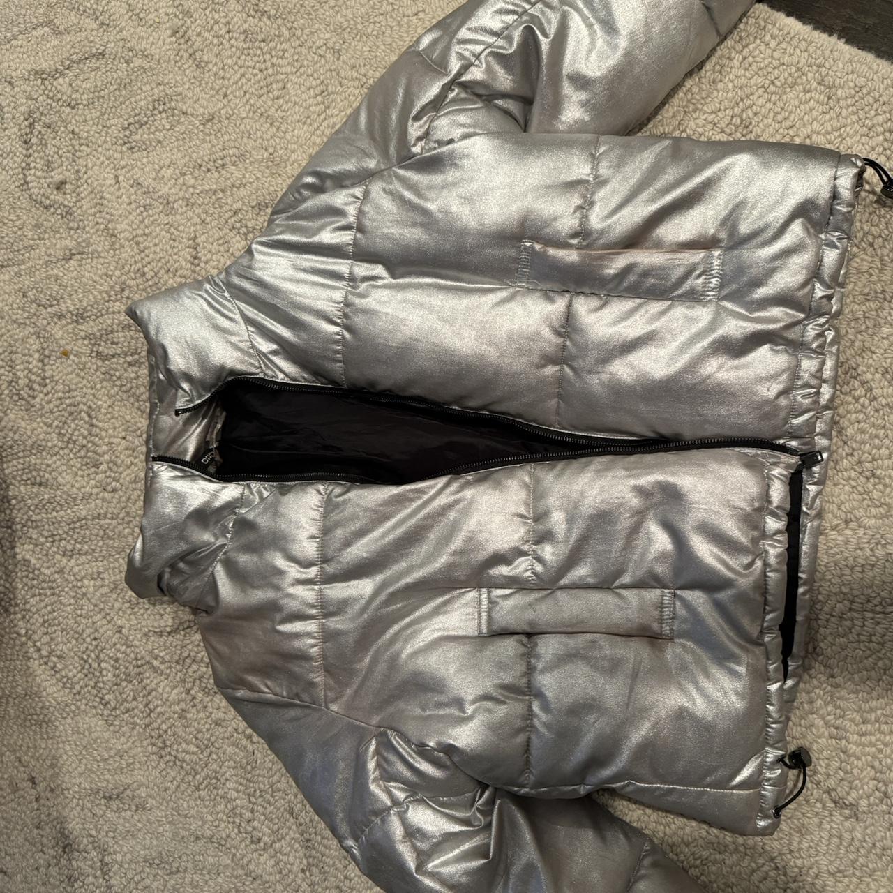 Super unique silver metallic puffer coat / jacket.... - Depop