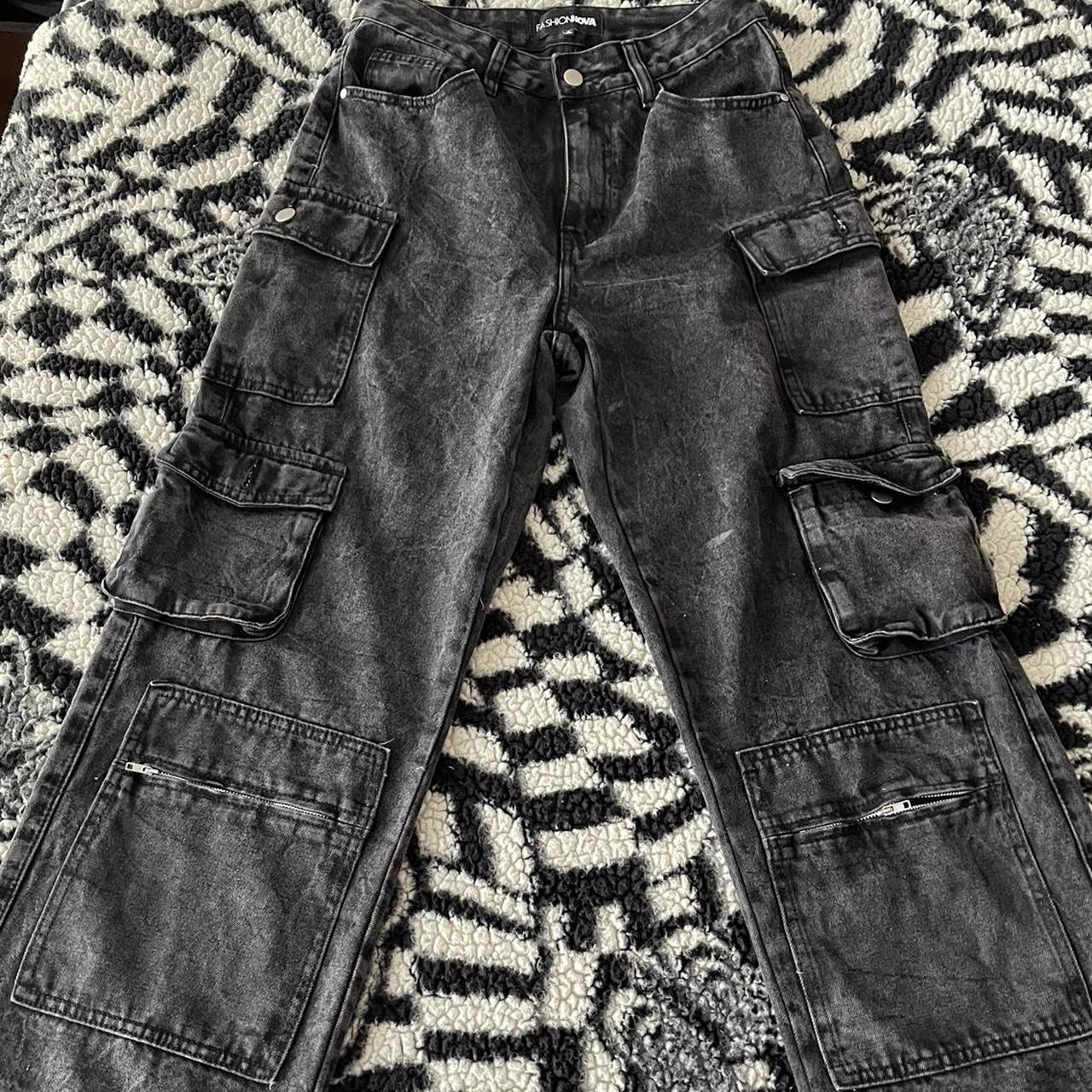 FN Acid Wash Black Cargo Jeans - 5 🖤 These wide leg... - Depop