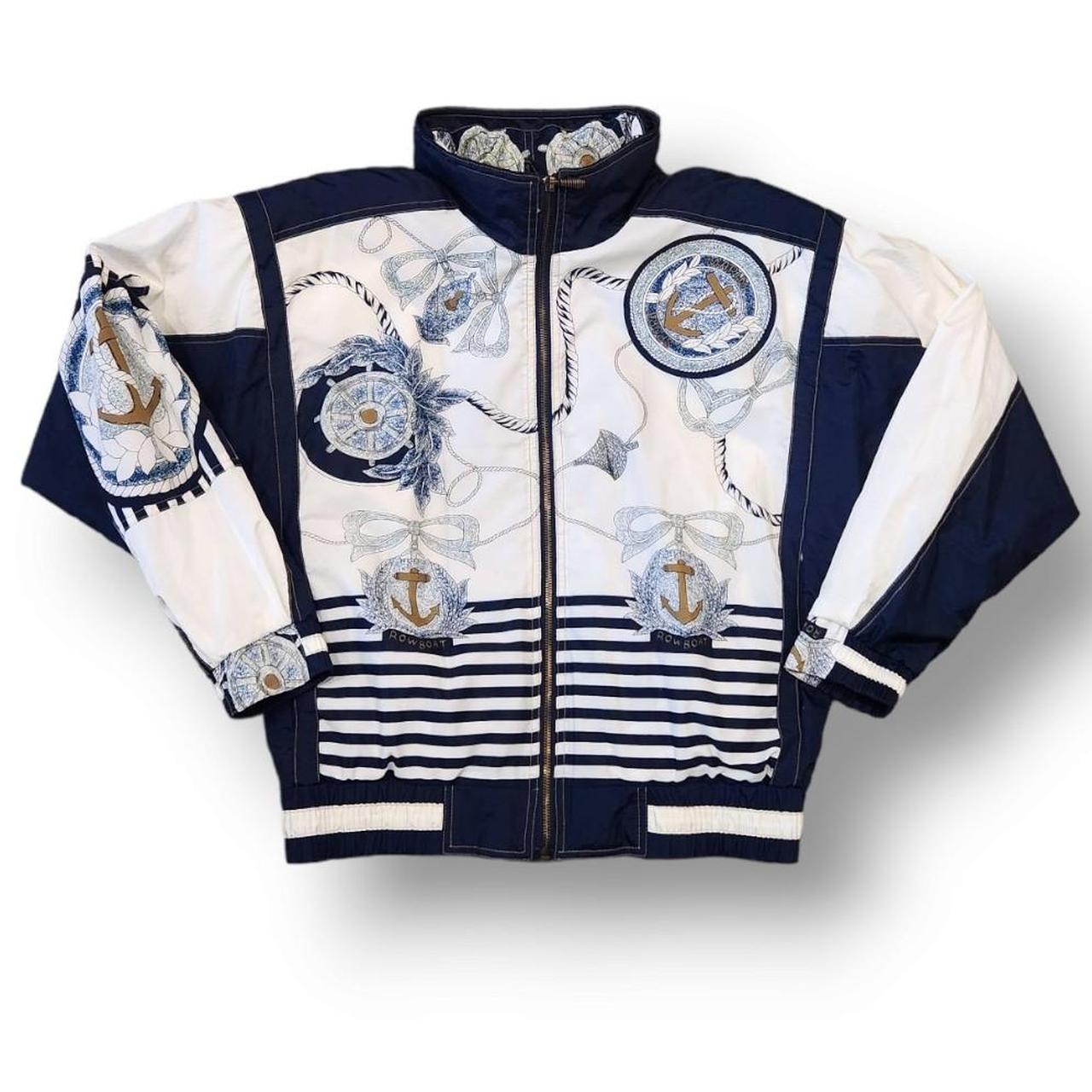 EAST WEST BLUE WHITE SAILOR BEACH vintage 90s jacket... - Depop