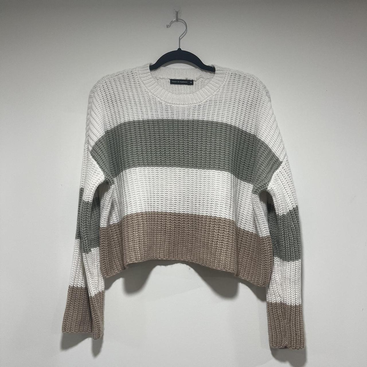 Cute tri color chunky knitted sweater. Measures... - Depop