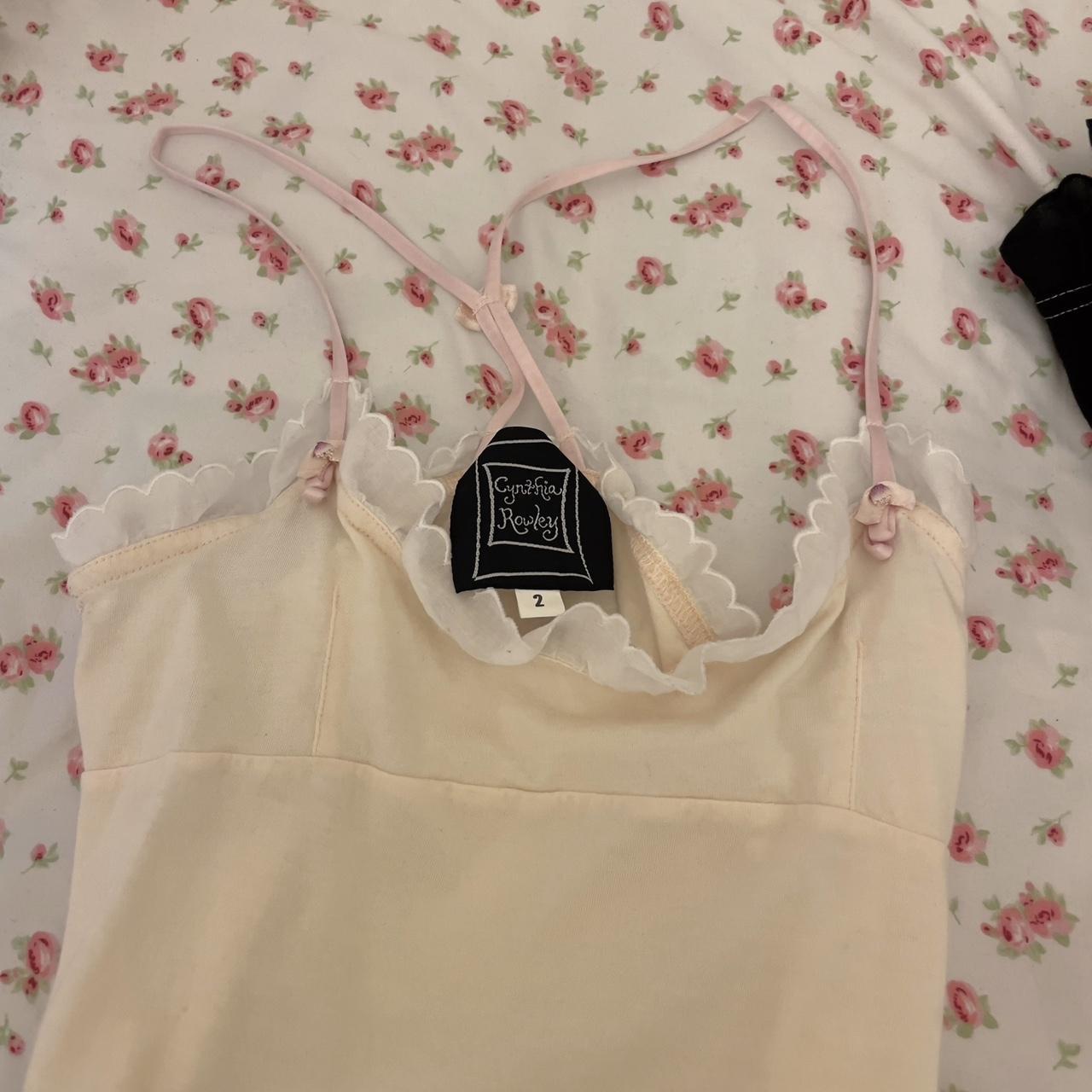 from japan cream ribbon ruffle cami chest & waist-... - Depop