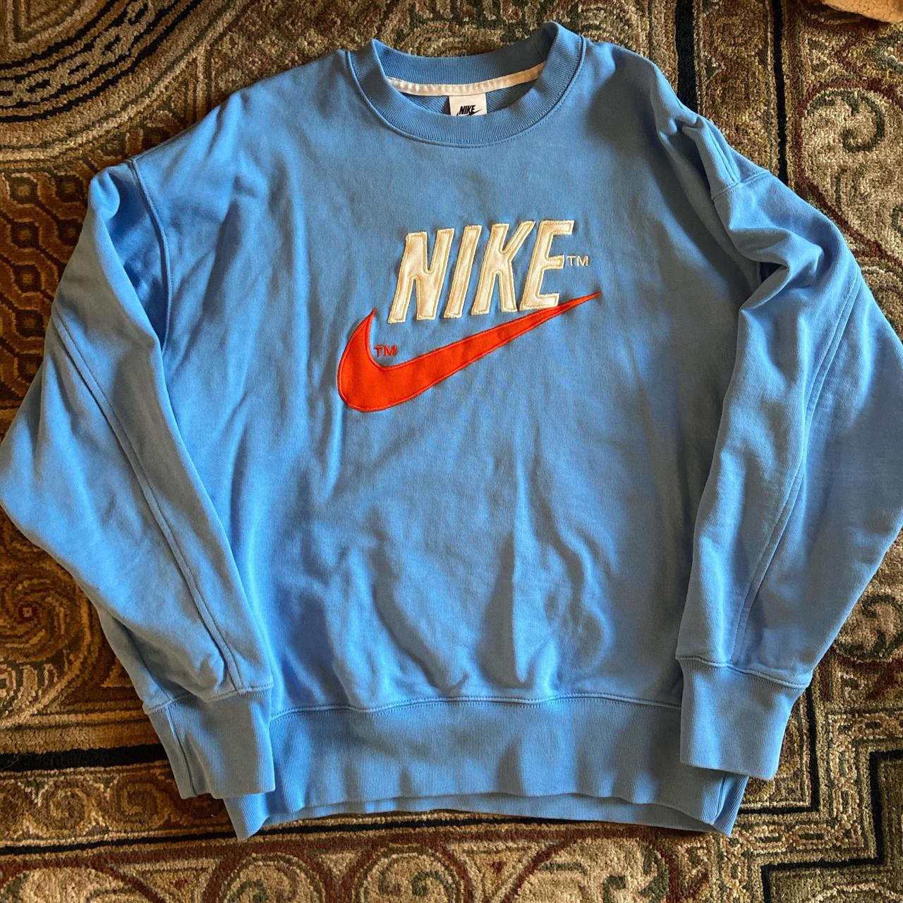 Blue Nike crewneck Big Nike hit on the front,... - Depop
