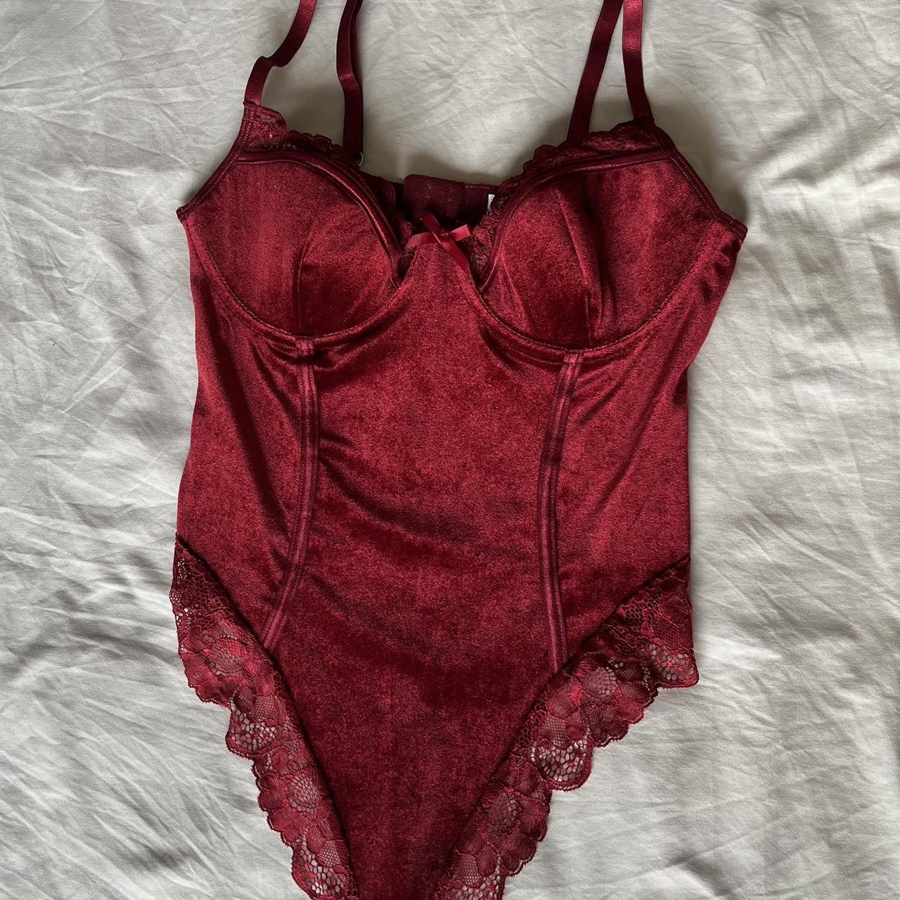 Forever 21 red velvet bodysuit. Great material color... - Depop