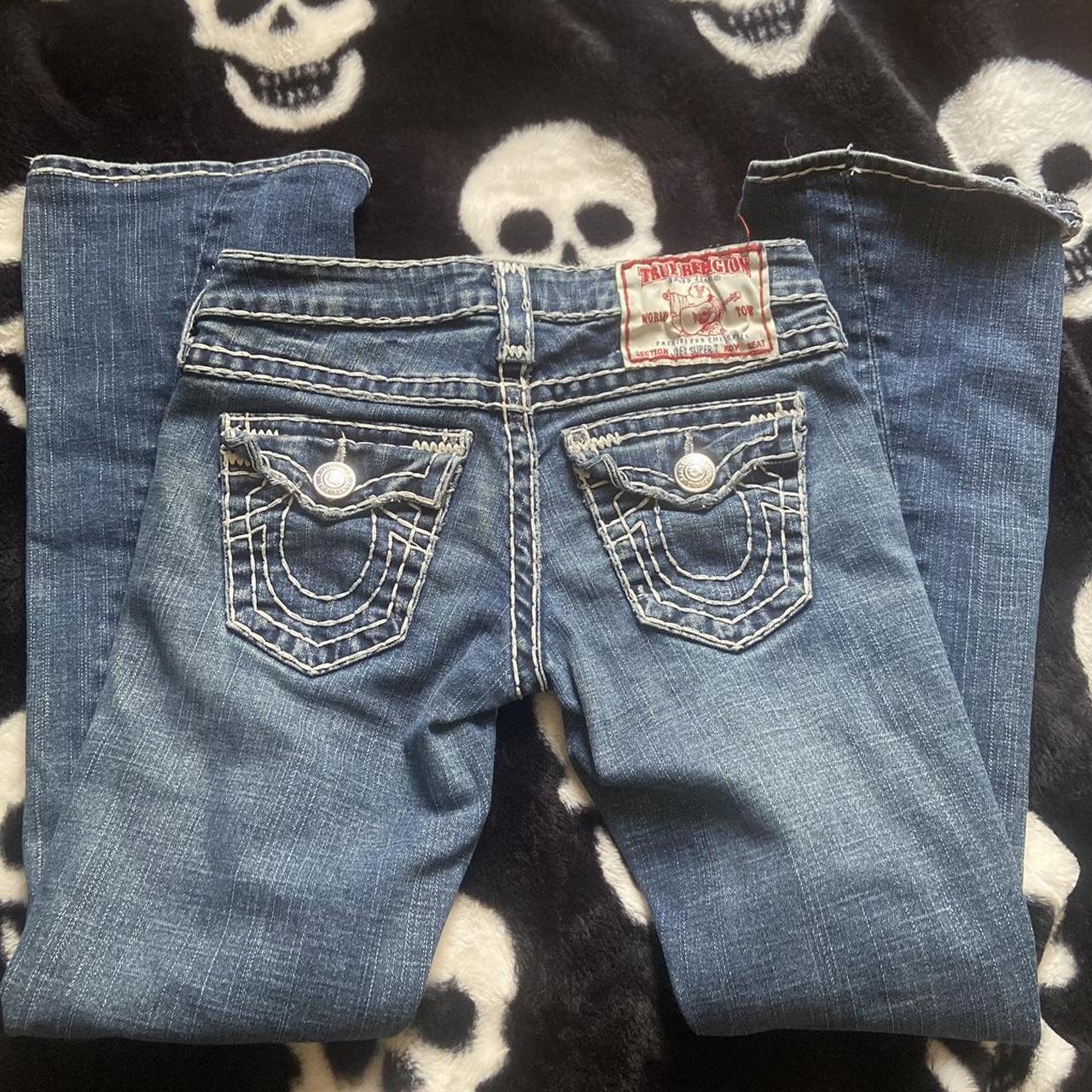 True religion bootcut jeans with thick white... - Depop