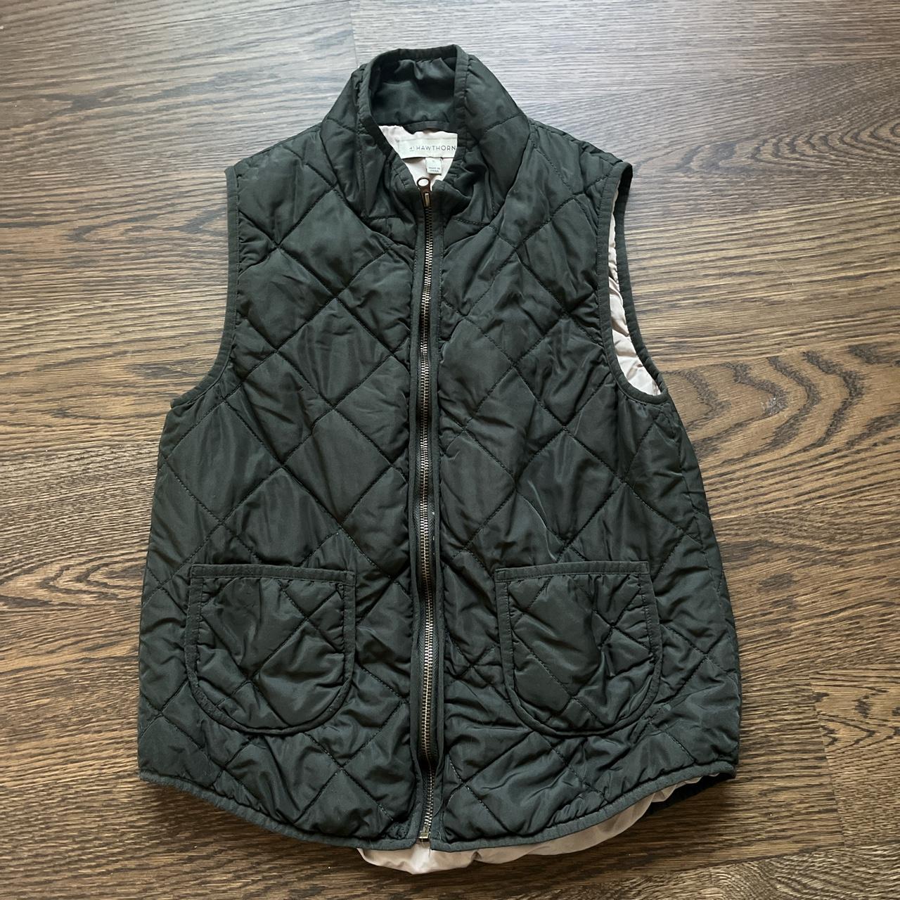 forest green puffer vest with cream inside unknown... - Depop