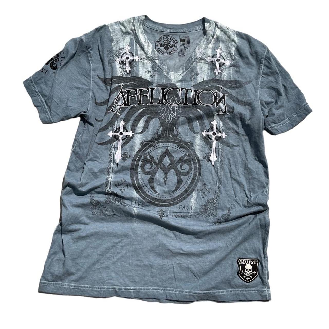 Vintage Affliction Live Fast tee. All over print y2k... - Depop