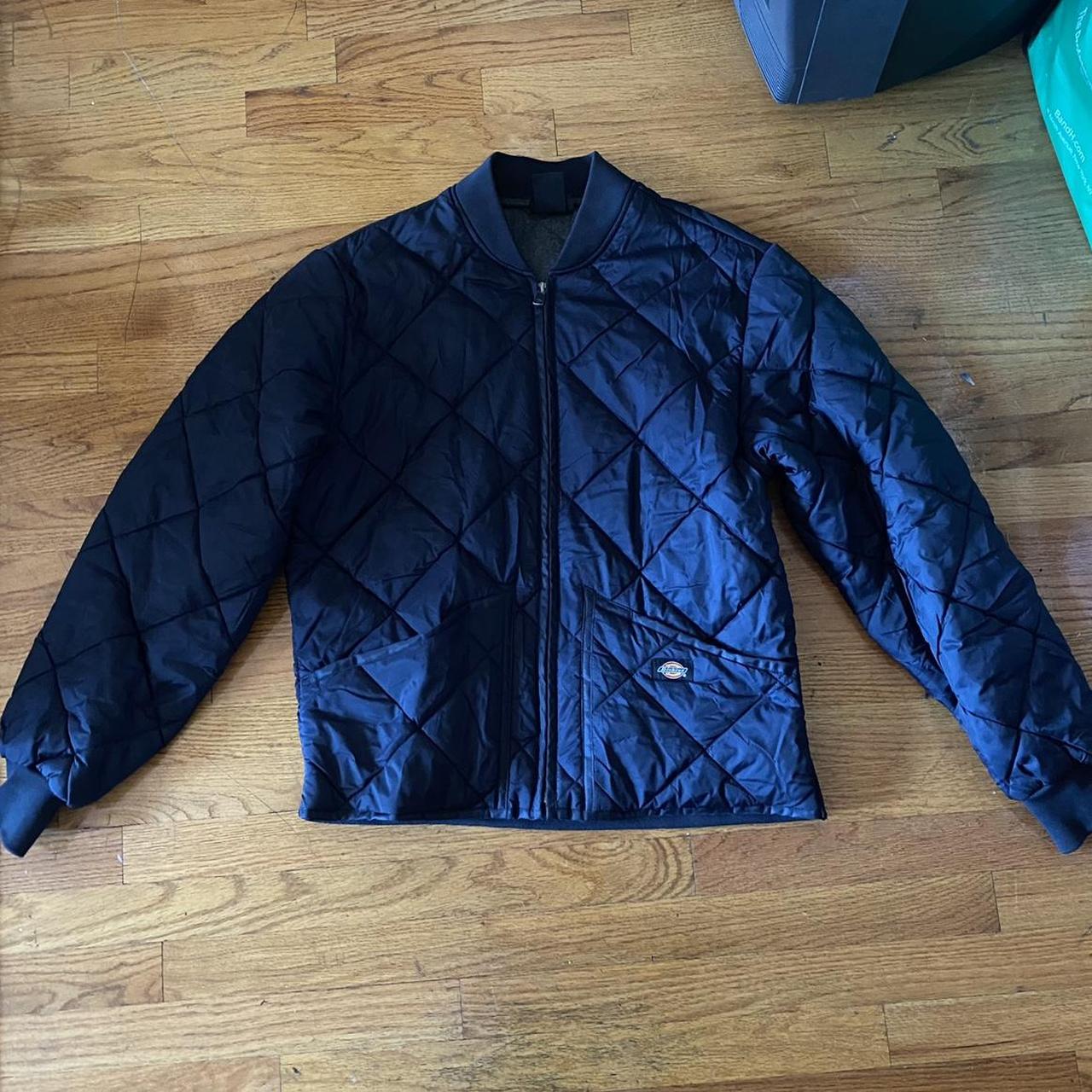 Dickies Quilted jacket in navy blue size medium... - Depop