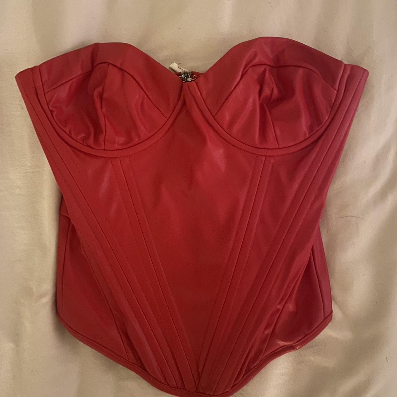 Red Faux Leather Corset Top Depop