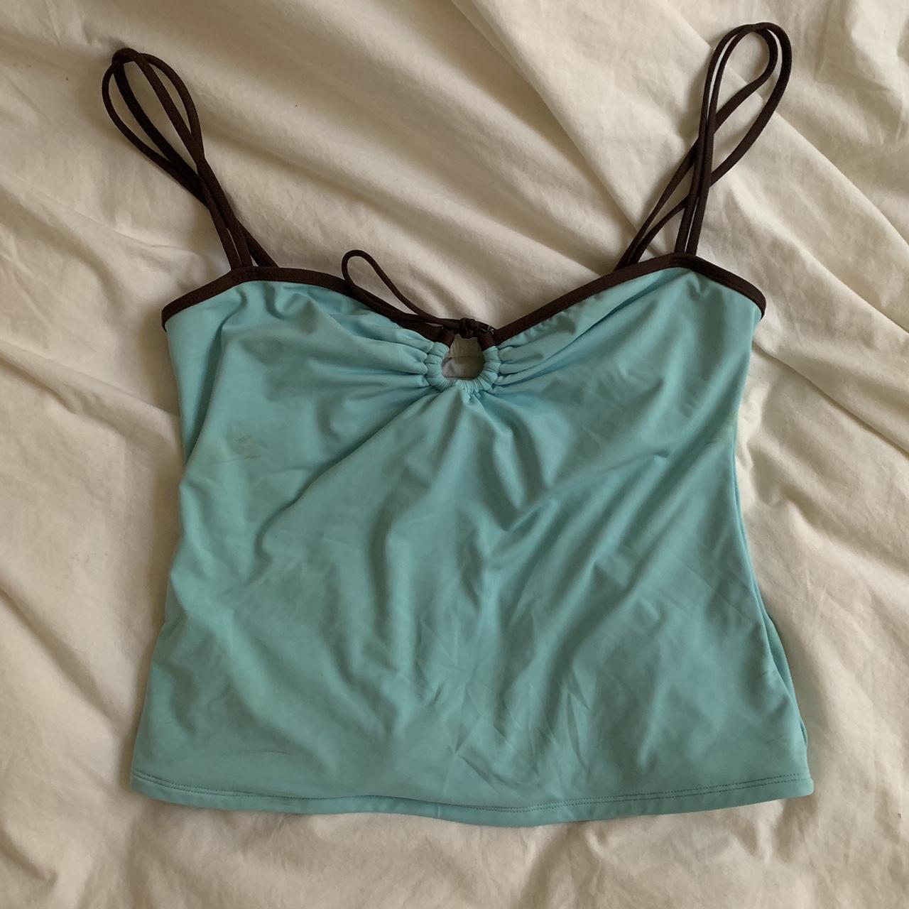 Turquoise stretch tankini top/ cami with O ring and... - Depop