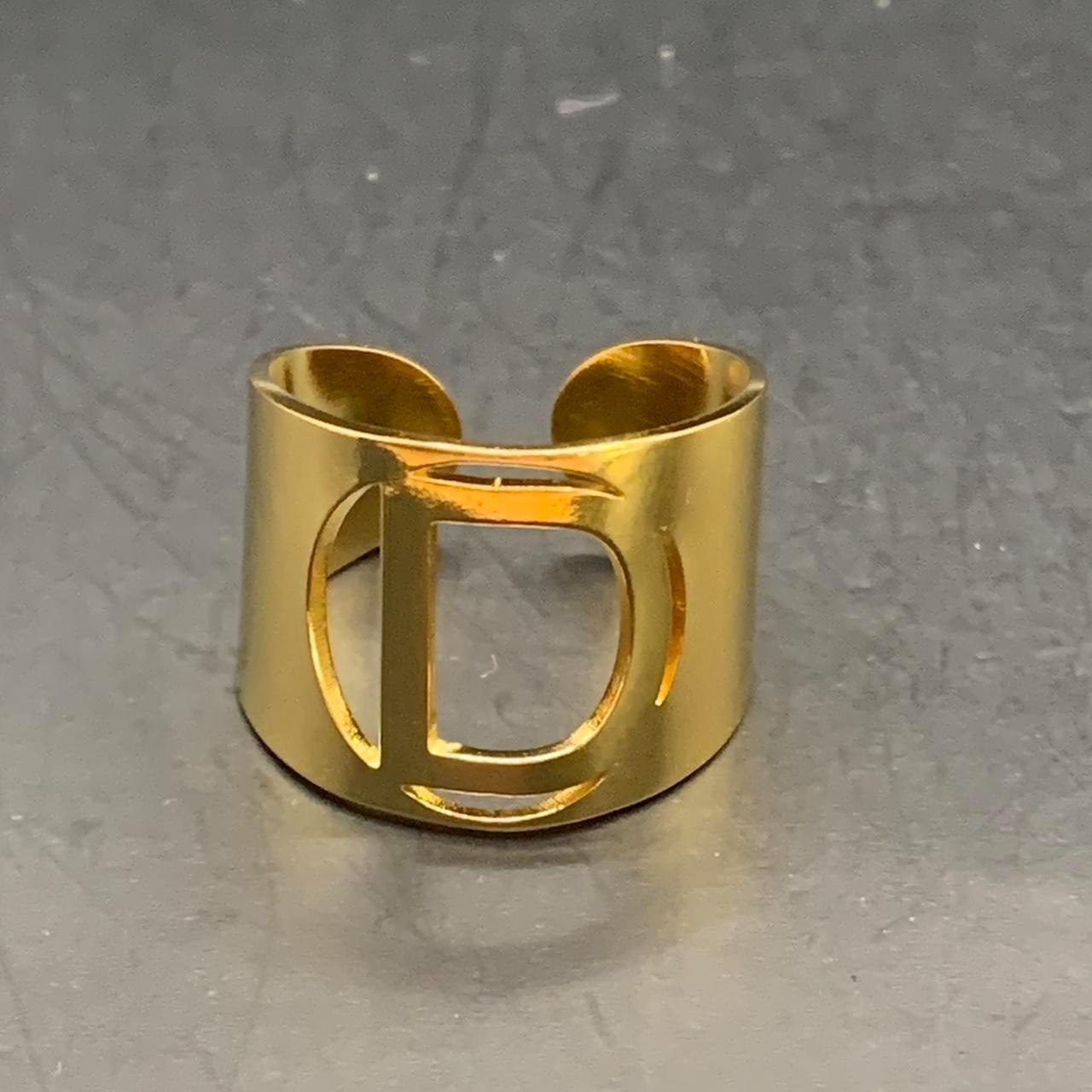 Initial D Letter Ring Adjustable 18k gold plated... - Depop