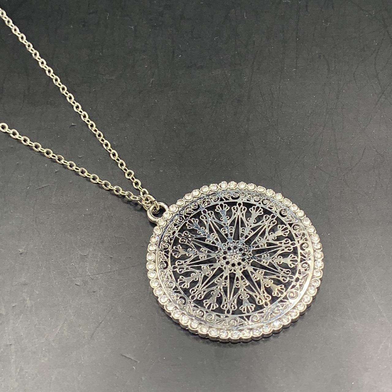 Filagree Medallion Coin silver plated necklace with... - Depop