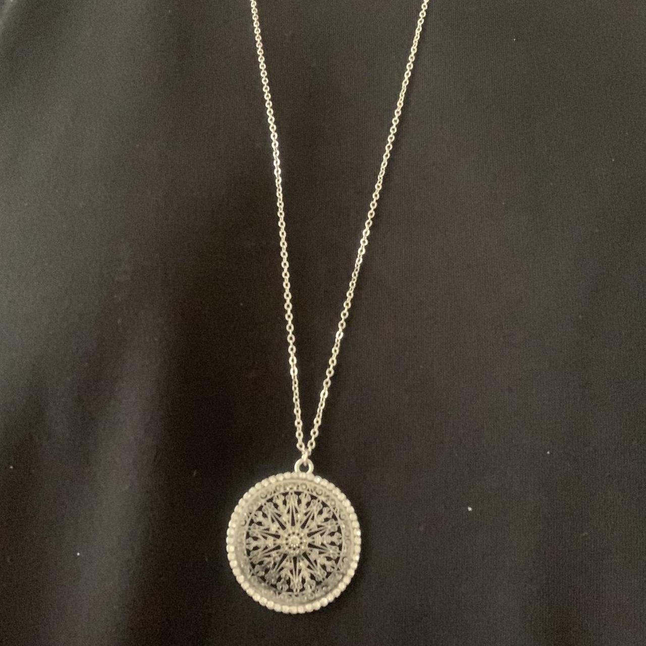 Filagree Medallion Coin silver plated necklace with... - Depop