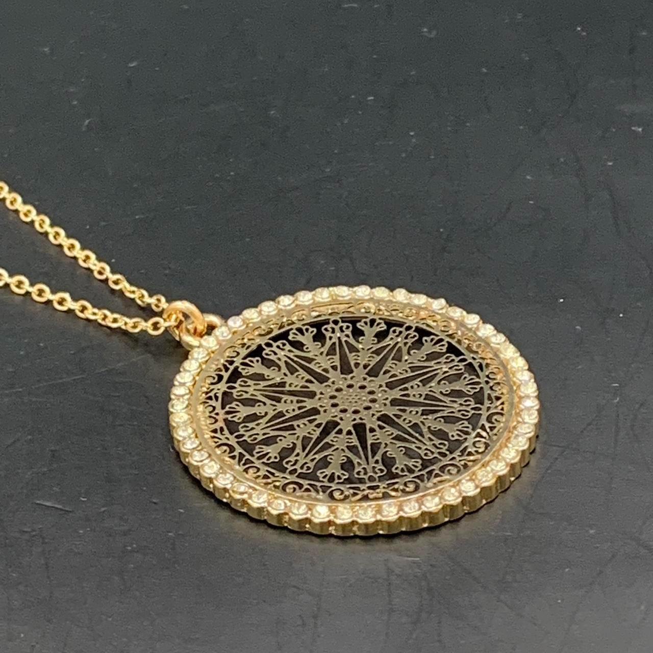 Filagree Medallion Coin Gold plated necklace with... - Depop