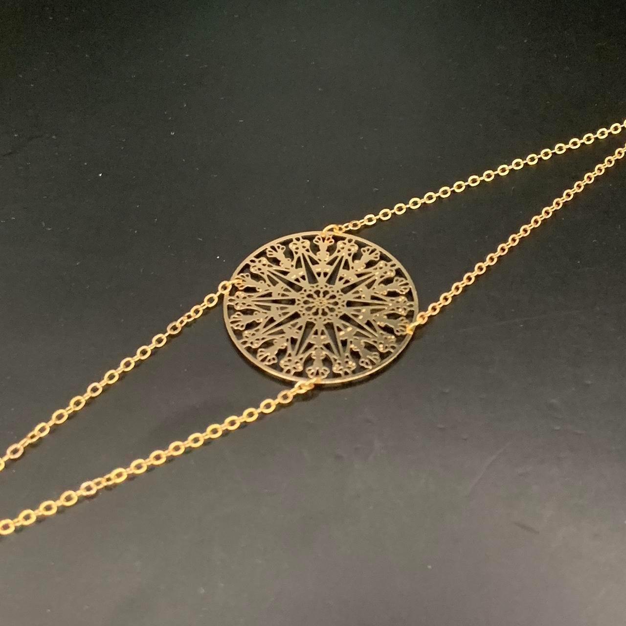 Filagree Medallion Coin Gold plated double chain... - Depop