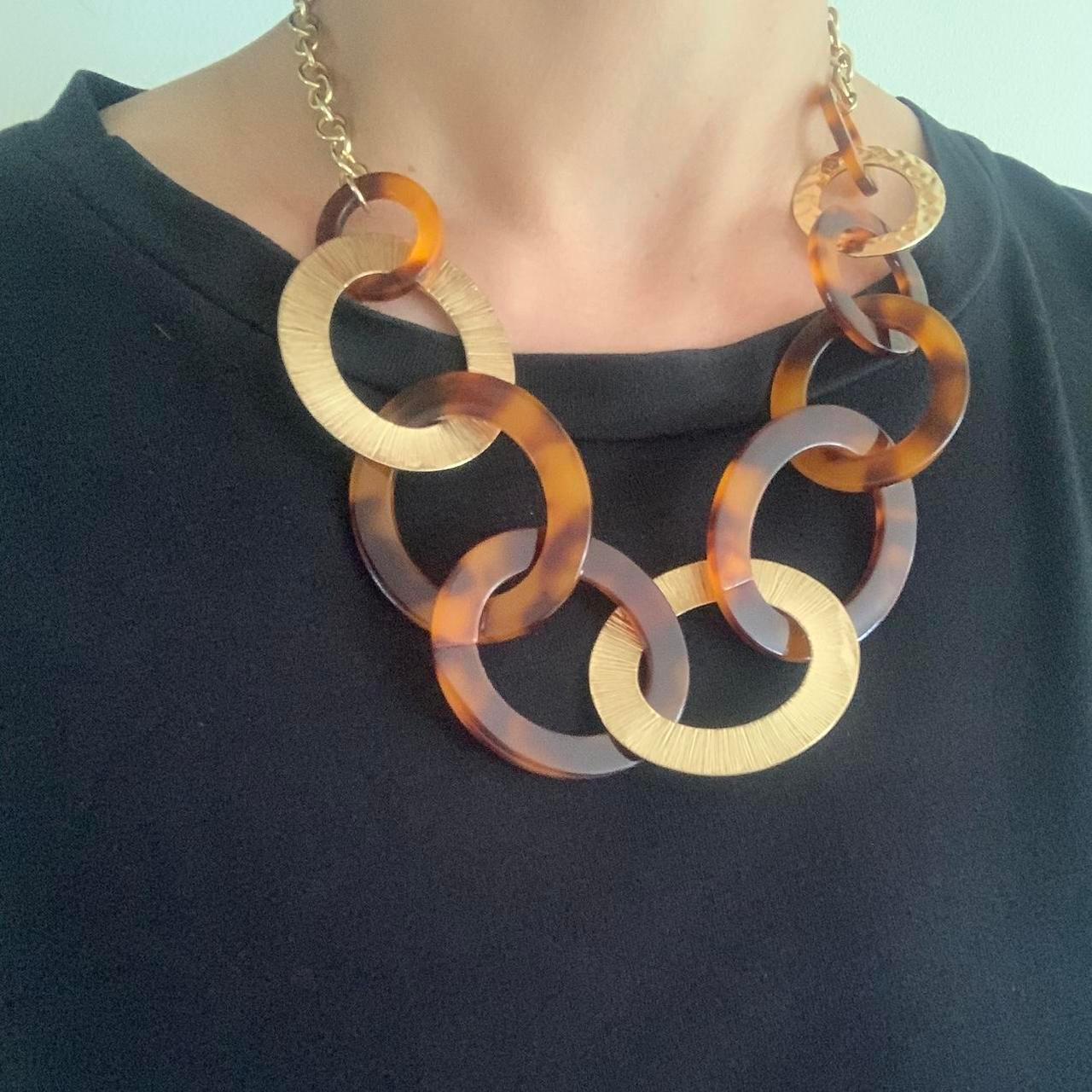 Tortoise shell resin statement necklace Gold plated... - Depop