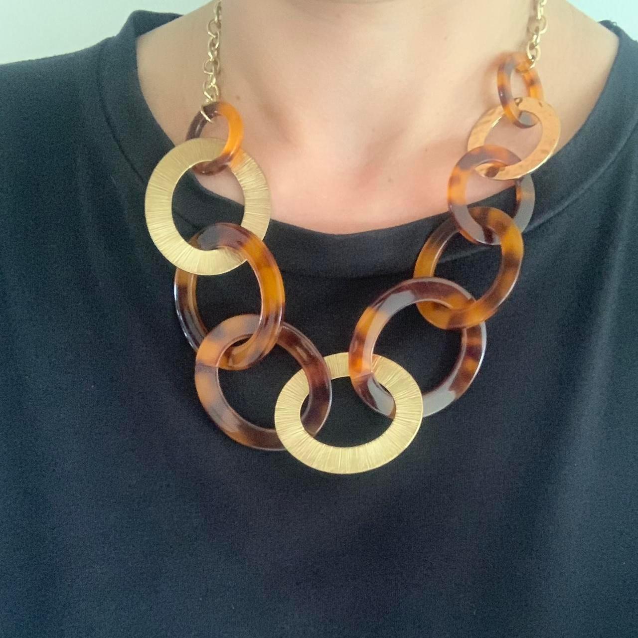 Tortoise shell resin statement necklace Gold plated... - Depop