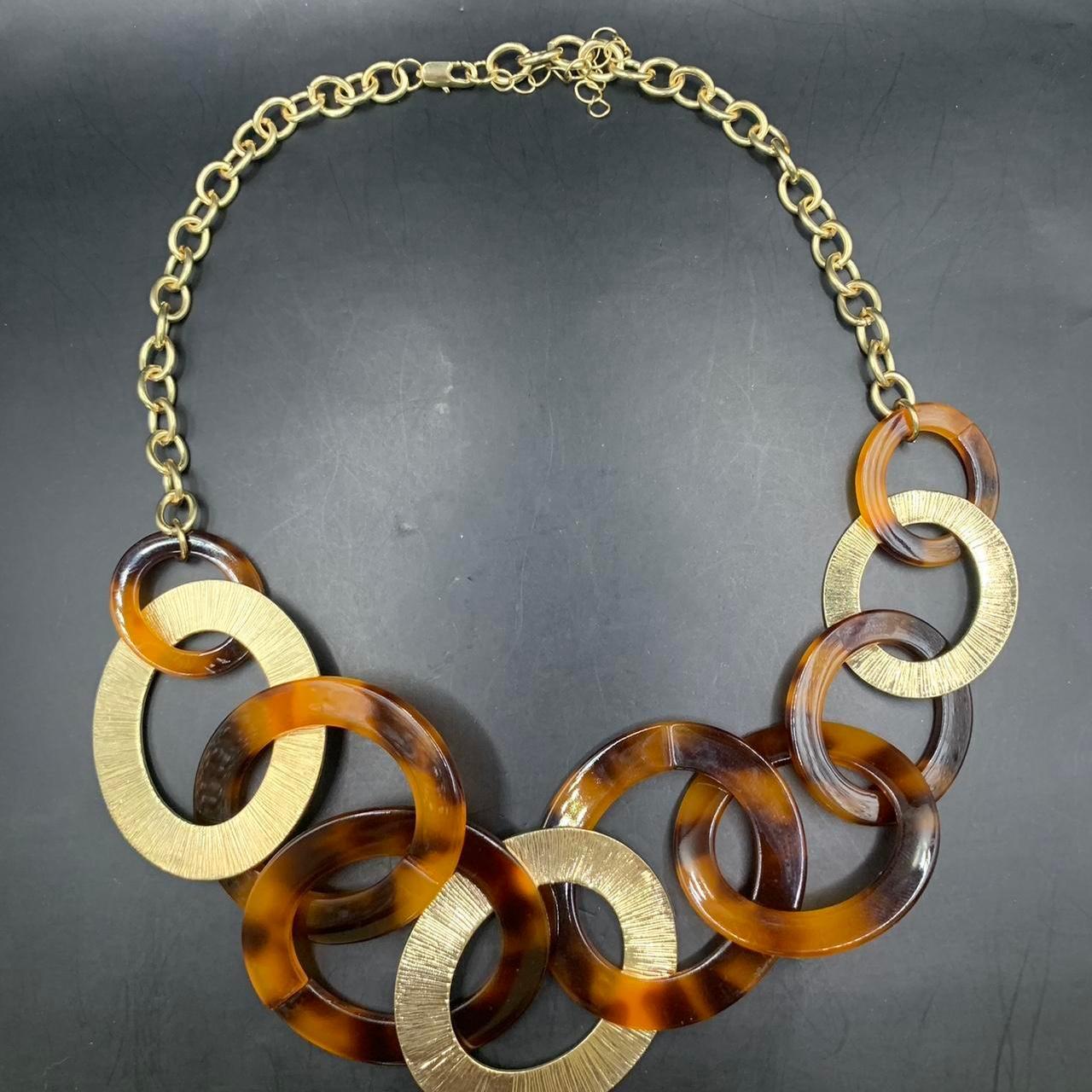 Tortoise shell resin statement necklace Gold plated... - Depop