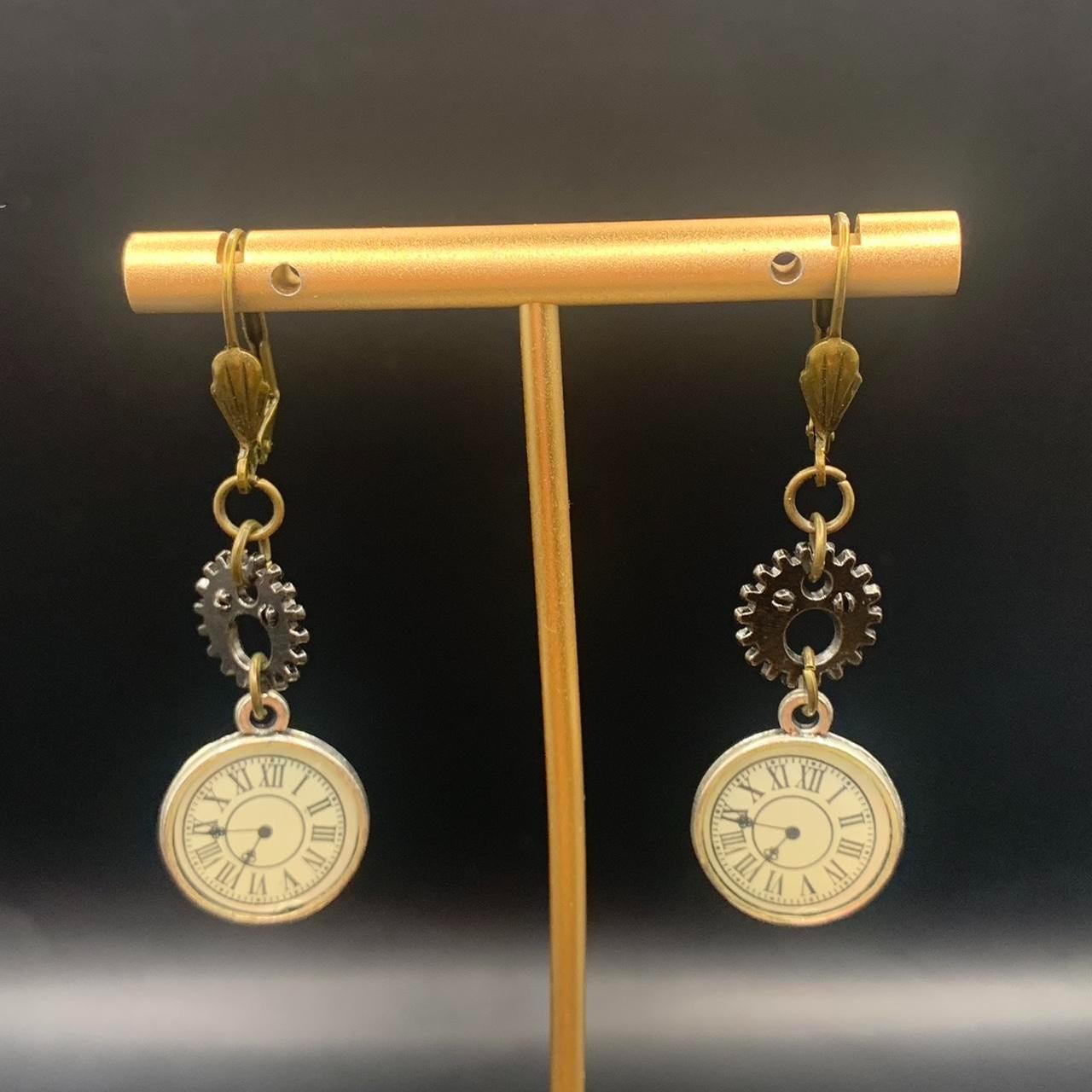 Dangle Earrings Cog Clock Handmade Steampunk antique... | Depop