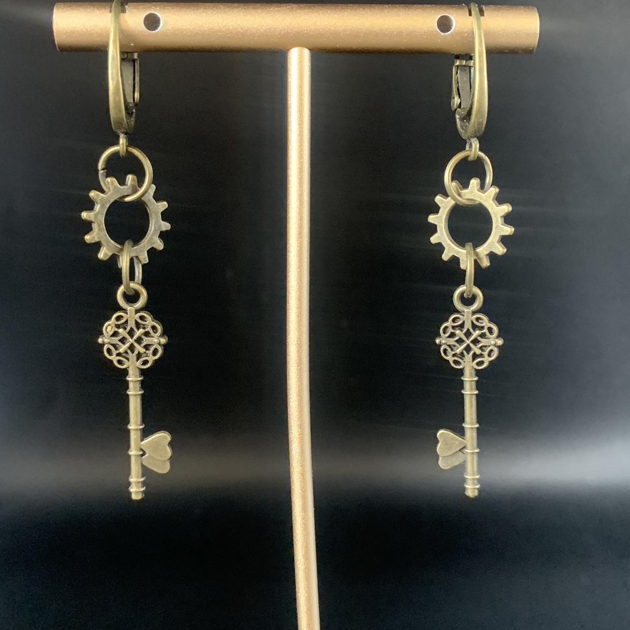 Dangle Earrings Cog /Key Handmade Steampunk antique... - Depop