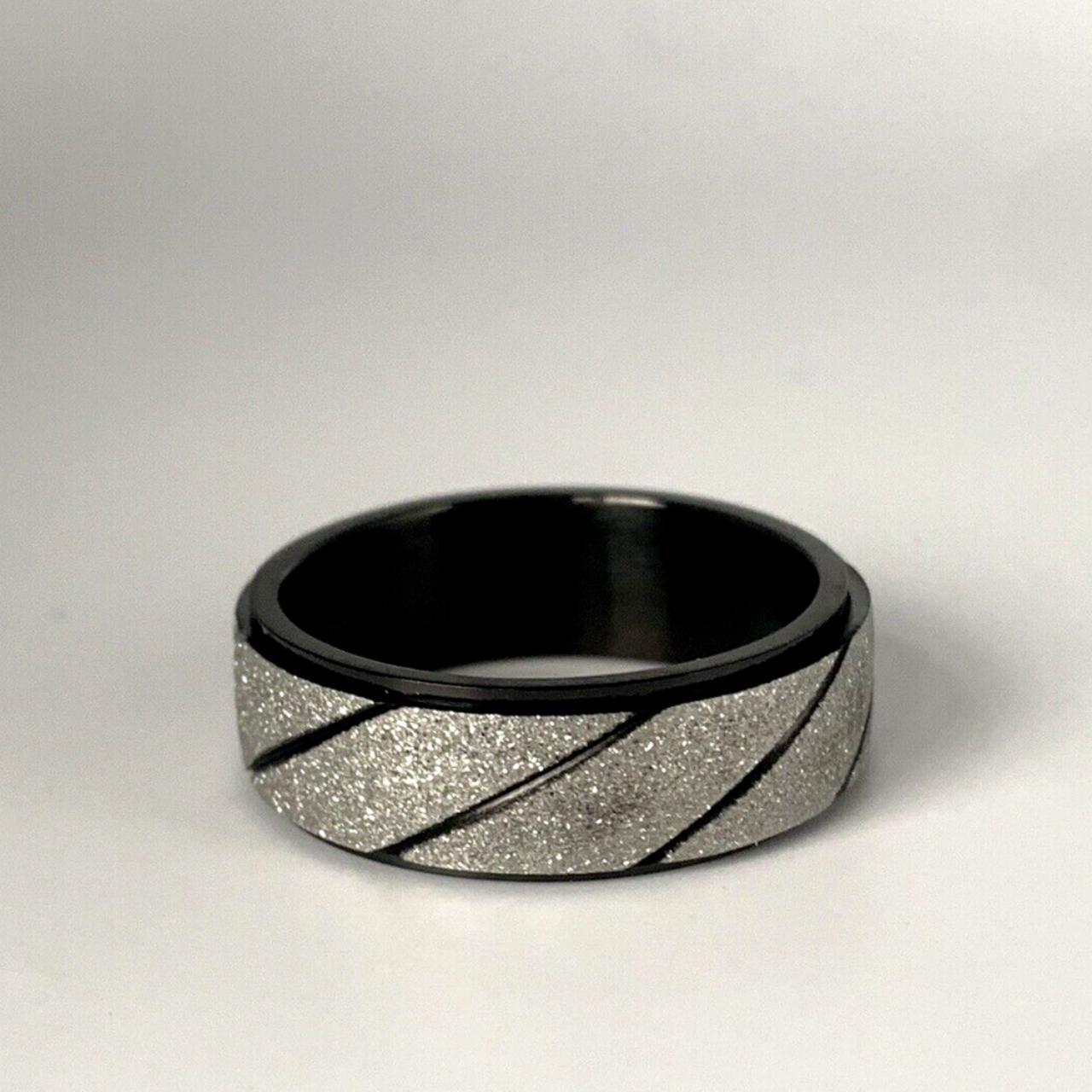 Chunky Spinner Fidget Band Ring Black plated 316L... - Depop