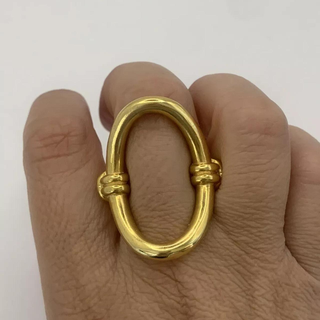 Ring Oversize Oval Gold Plated New Gift Size UK... - Depop