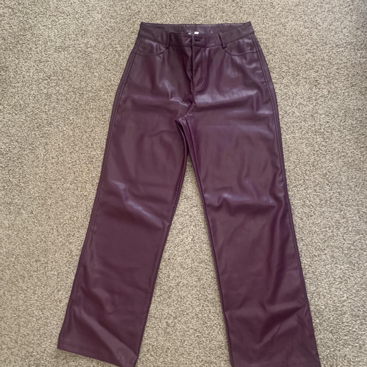garage maroon/burgundy low rise faux leather pants... - Depop