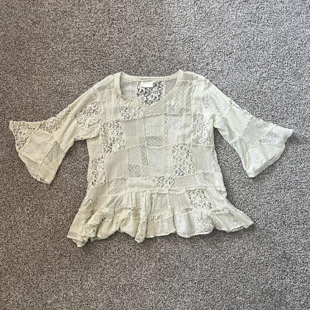 super cute light yellow flowy top lace top, super... - Depop