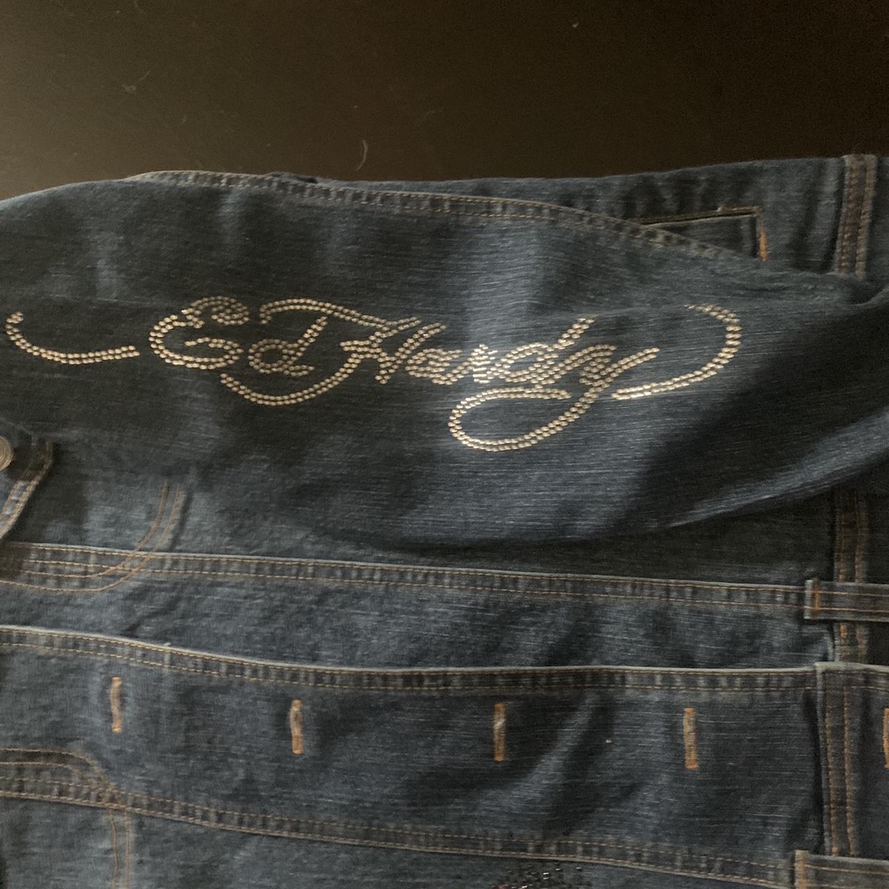 2000s ed hardy rhinestone denim jacket! medium but... - Depop