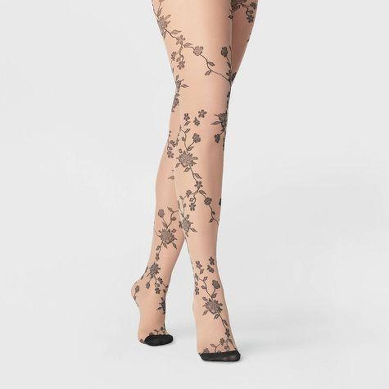 brand new honey beige floral tights #floraltights... - Depop