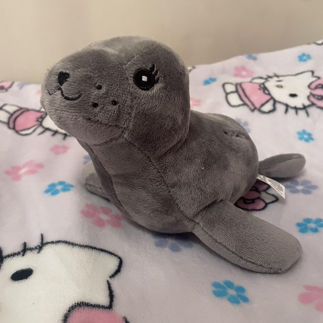 Grey and white stuffed seal teddy plush... - Depop