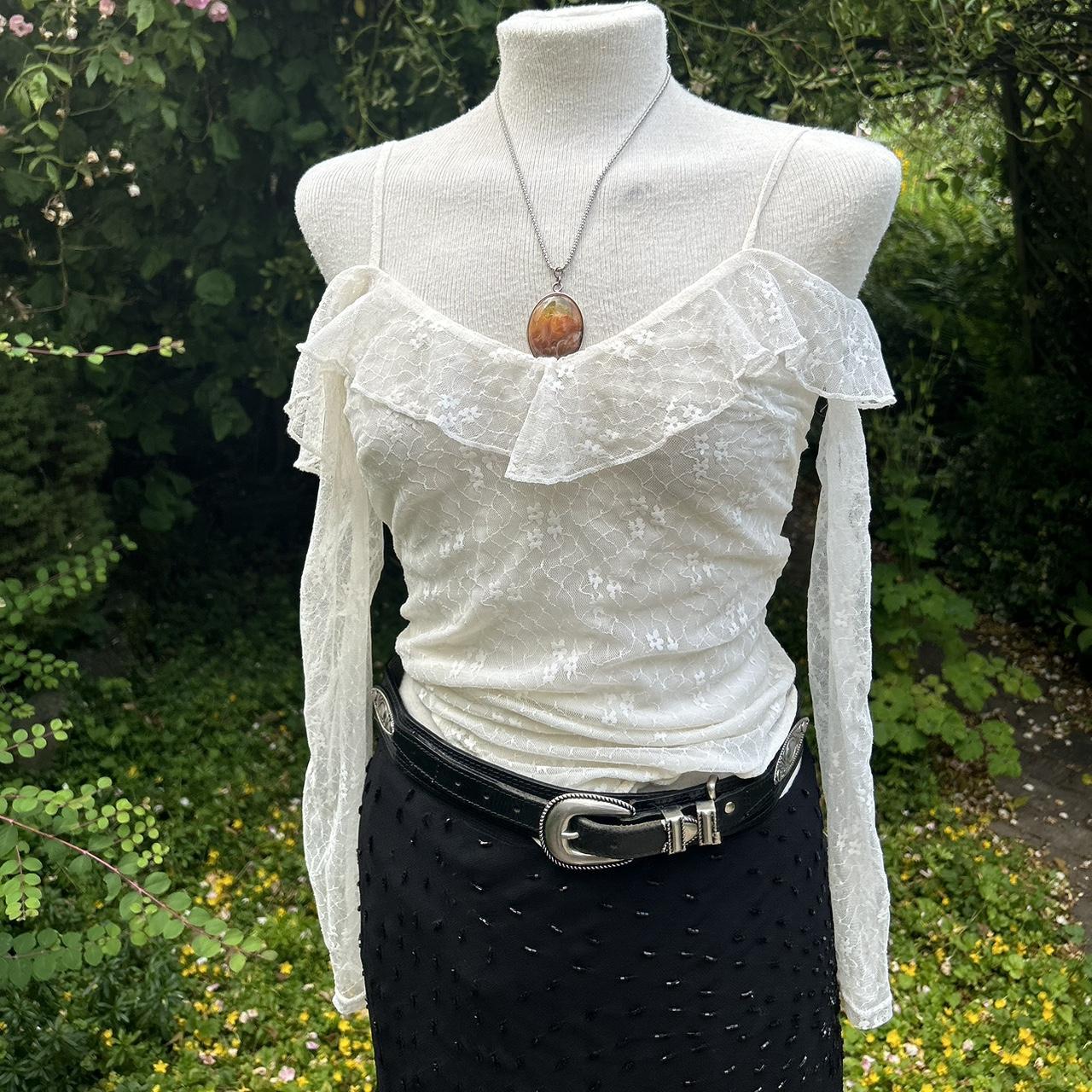 White lace off shoulder netted body Excellent... - Depop