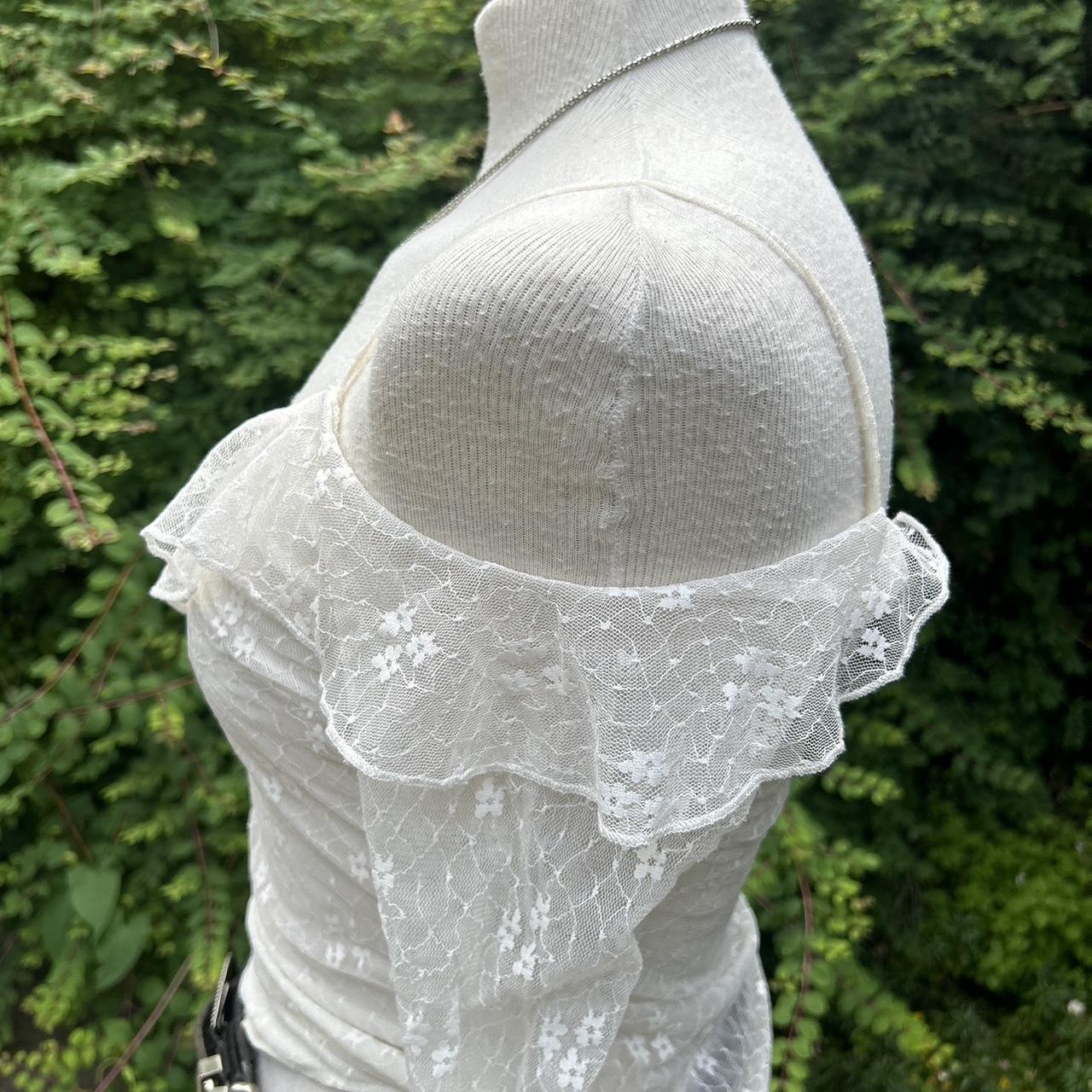 White lace off shoulder netted body Excellent... - Depop