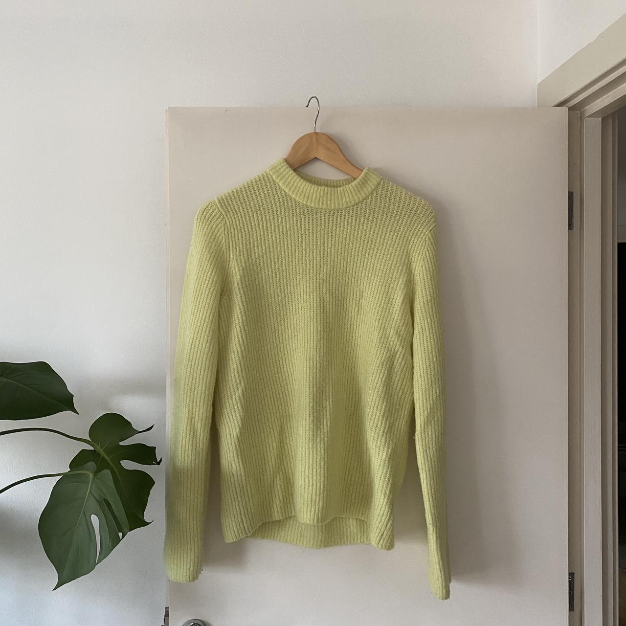Weekday yellow/atomic green knit jumper Fuzzy feel... - Depop
