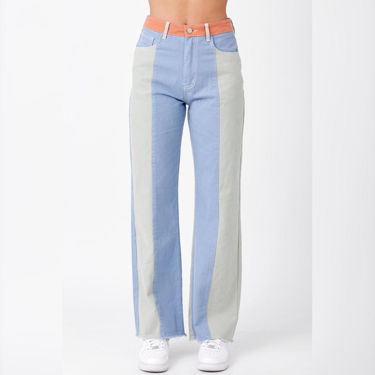 BRINGING IT BACK COLOR BLOCK DENIM JEANS + COLOR... - Depop