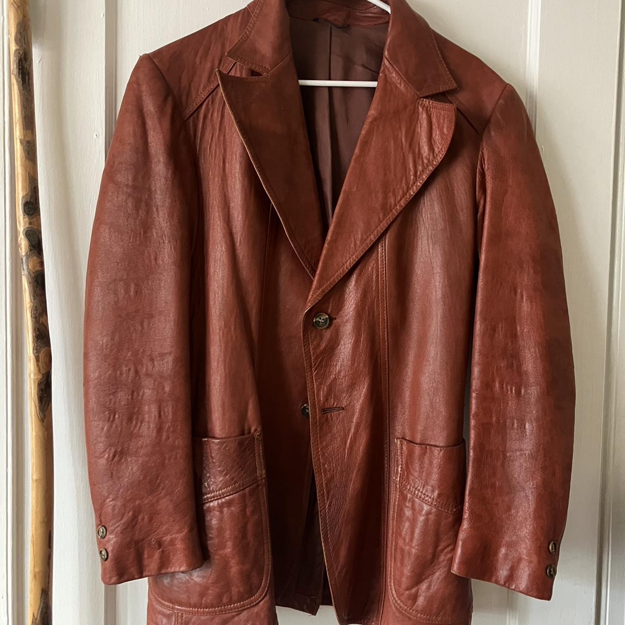Coolest rust colored 1970s vintage leather blazer.... - Depop