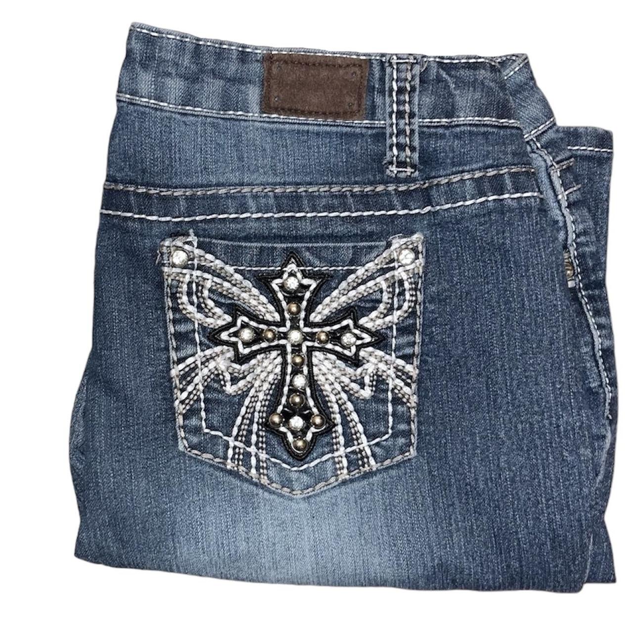 studded embroidered cross jeans -bootcut pocket in... - Depop