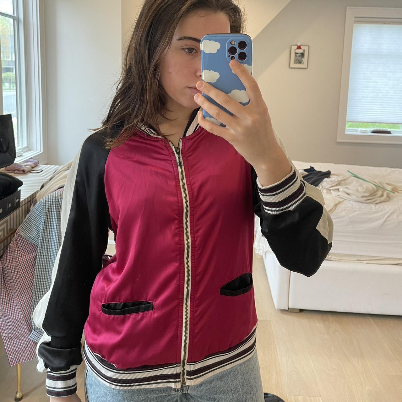 Satin zip up jacket with floral embroidery Vintage... - Depop