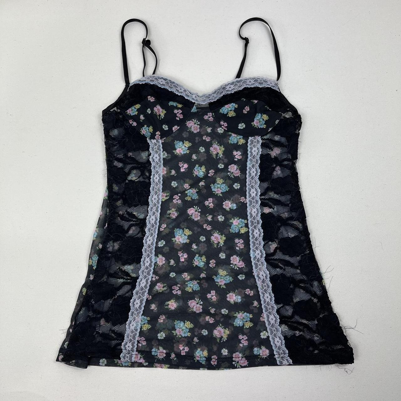 Ditsy floral mesh 2000s y2k vintage cami top with... - Depop