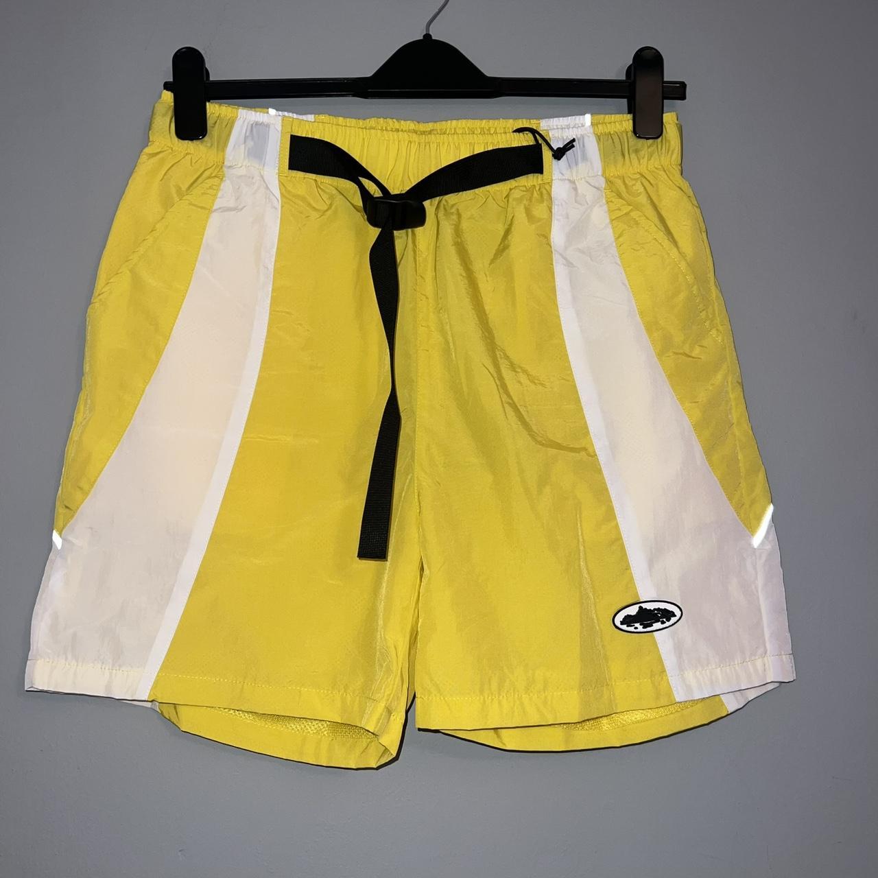 corteiz yellow litework spring shorts size... - Depop