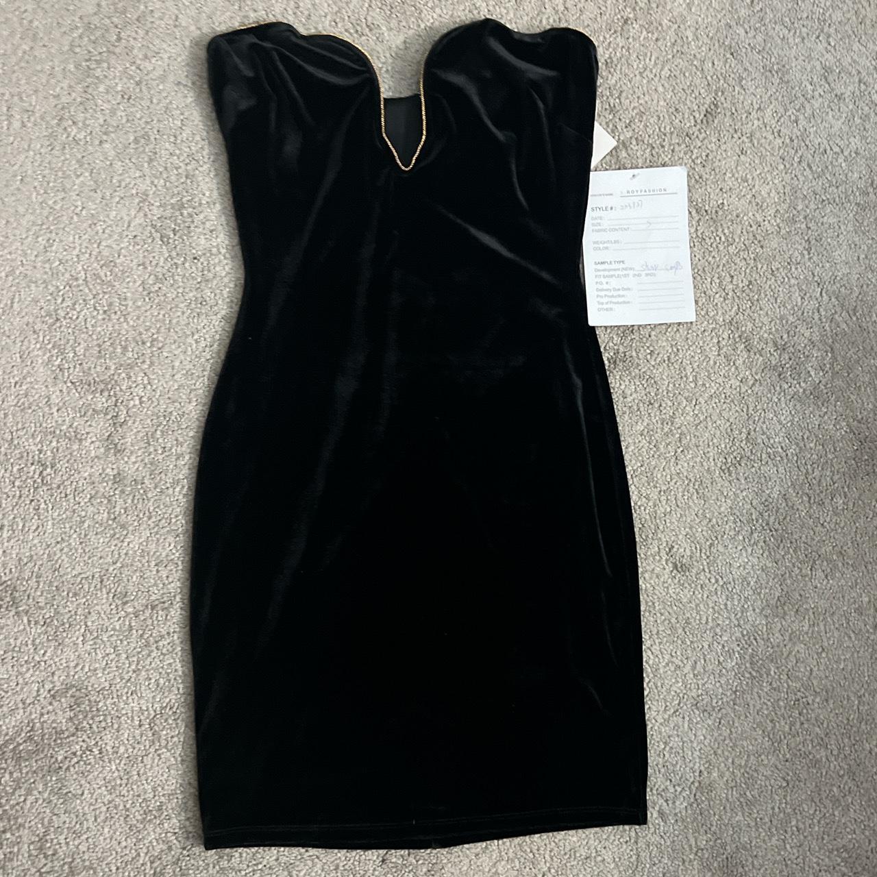 Small black velvet strapless mini dress with gold... - Depop