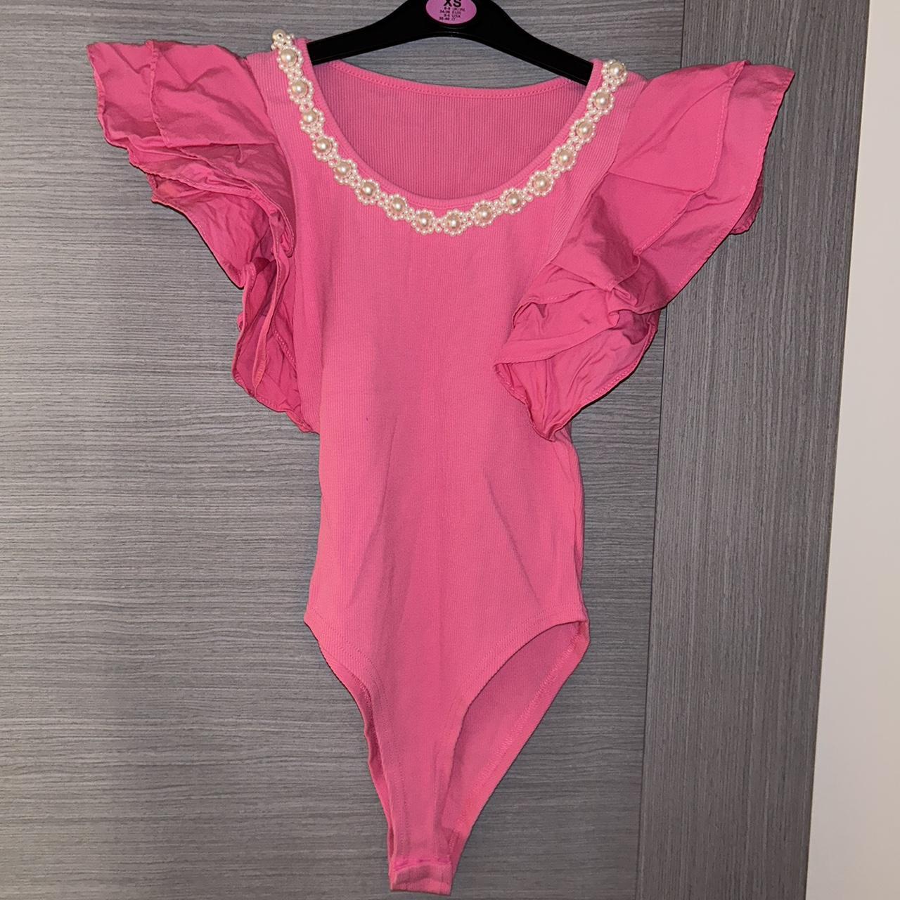 Pink ruffled embellished bodysuit - bought from... - Depop