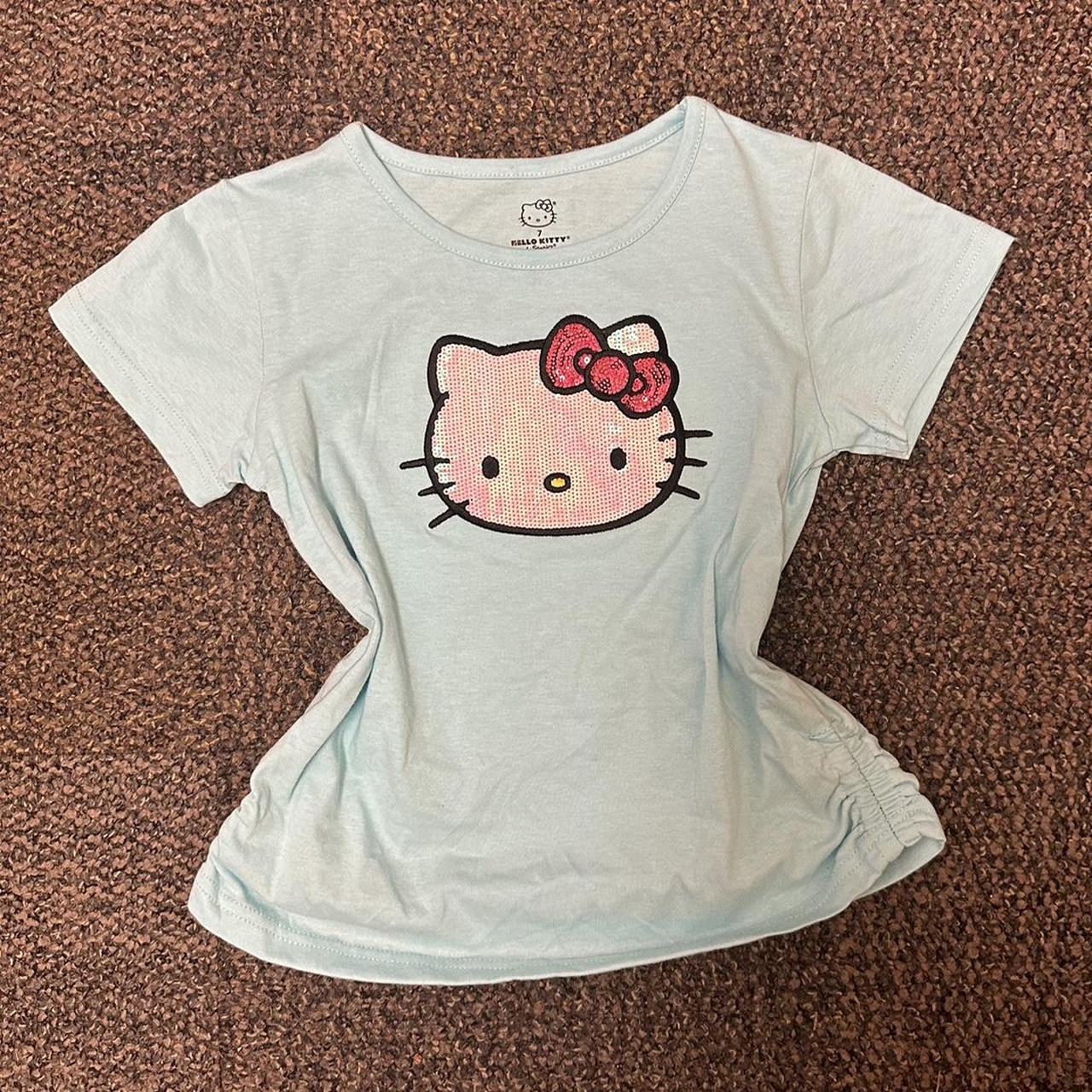 Light Blue Hello Kitty Sequenced Baby Tee •size 7 ~... - Depop