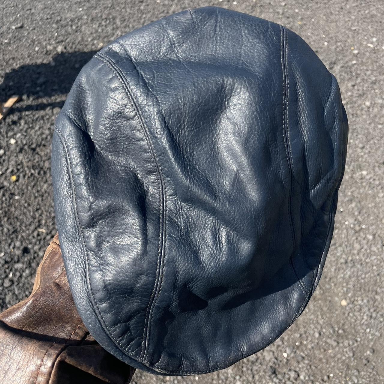 Vintage leather black cheese cutter hat!