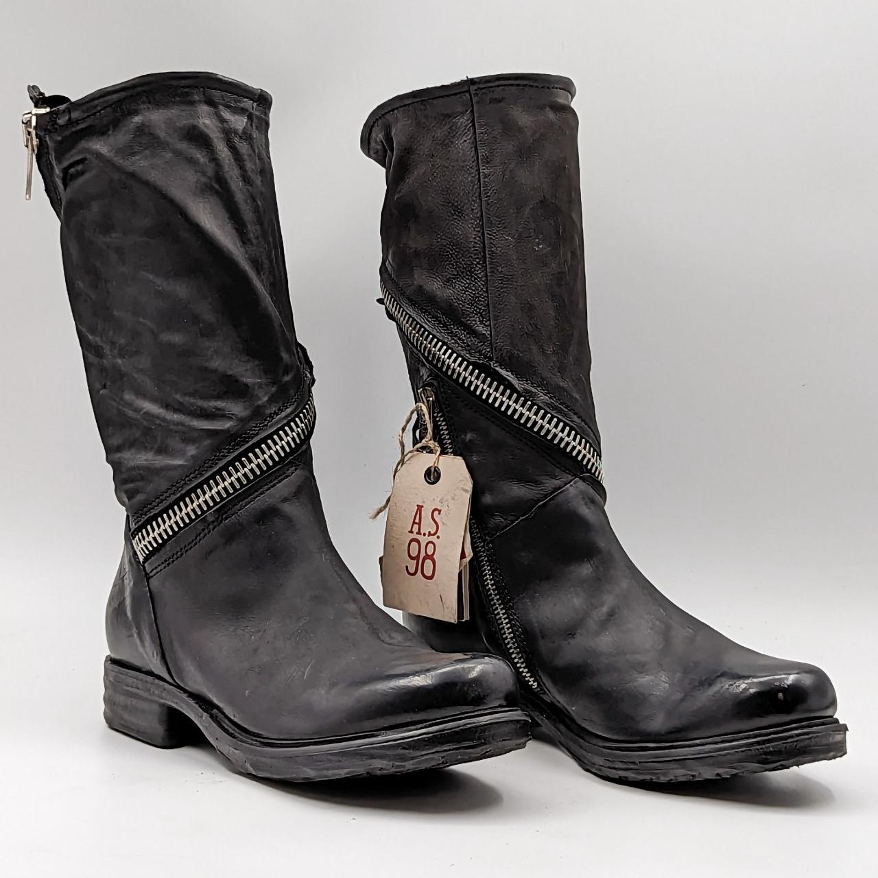 AS98 Women Siggs Leather Round Zip Rockstar Biker... - Depop