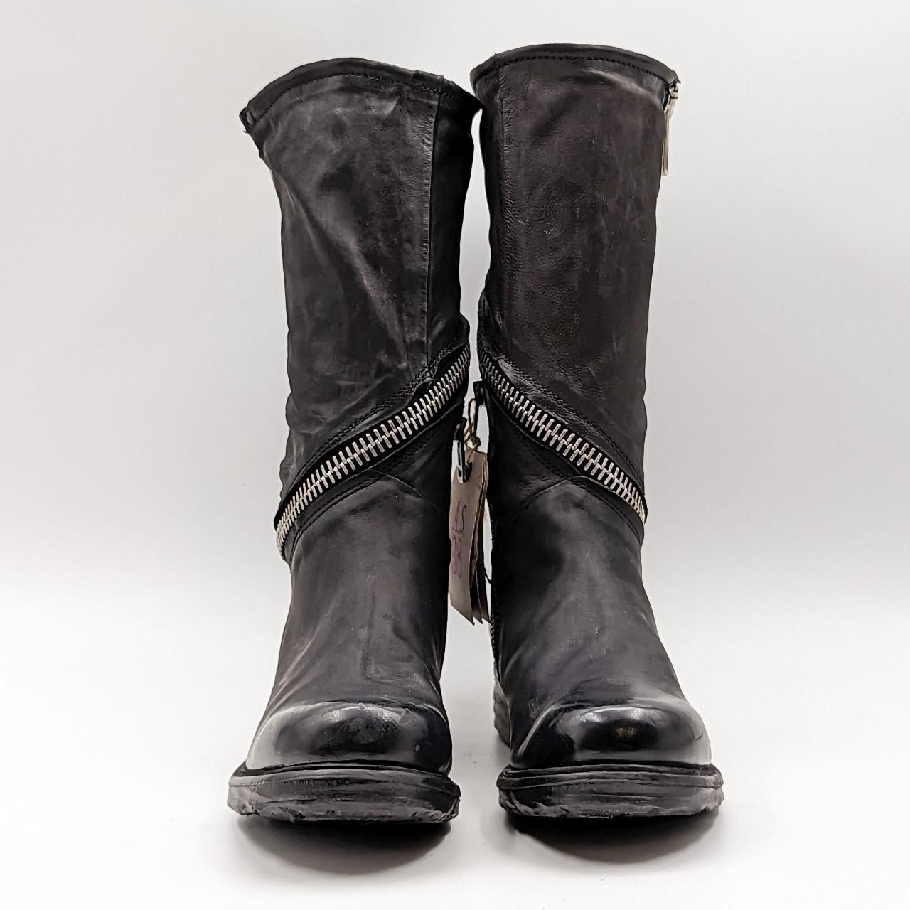 AS98 Women Siggs Leather Round Zip Rockstar Biker... - Depop