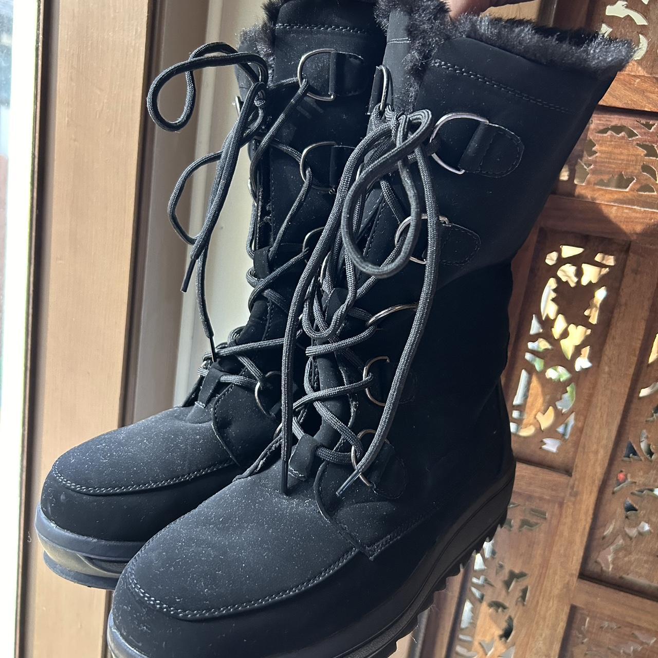 CLOUDWALKERS BLACK PLATFORMED FUR TRIMMED LACE UP... - Depop