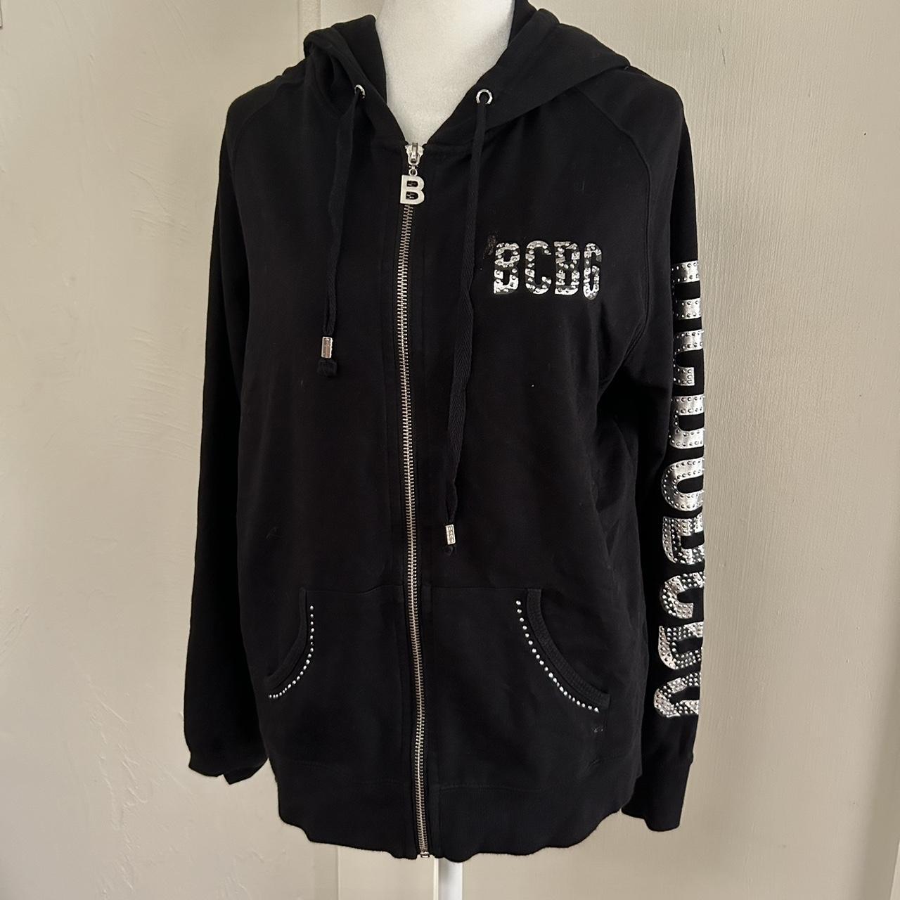 BLACK ZIP UP BCBG JACKET WITH RHINESTONES ON... - Depop