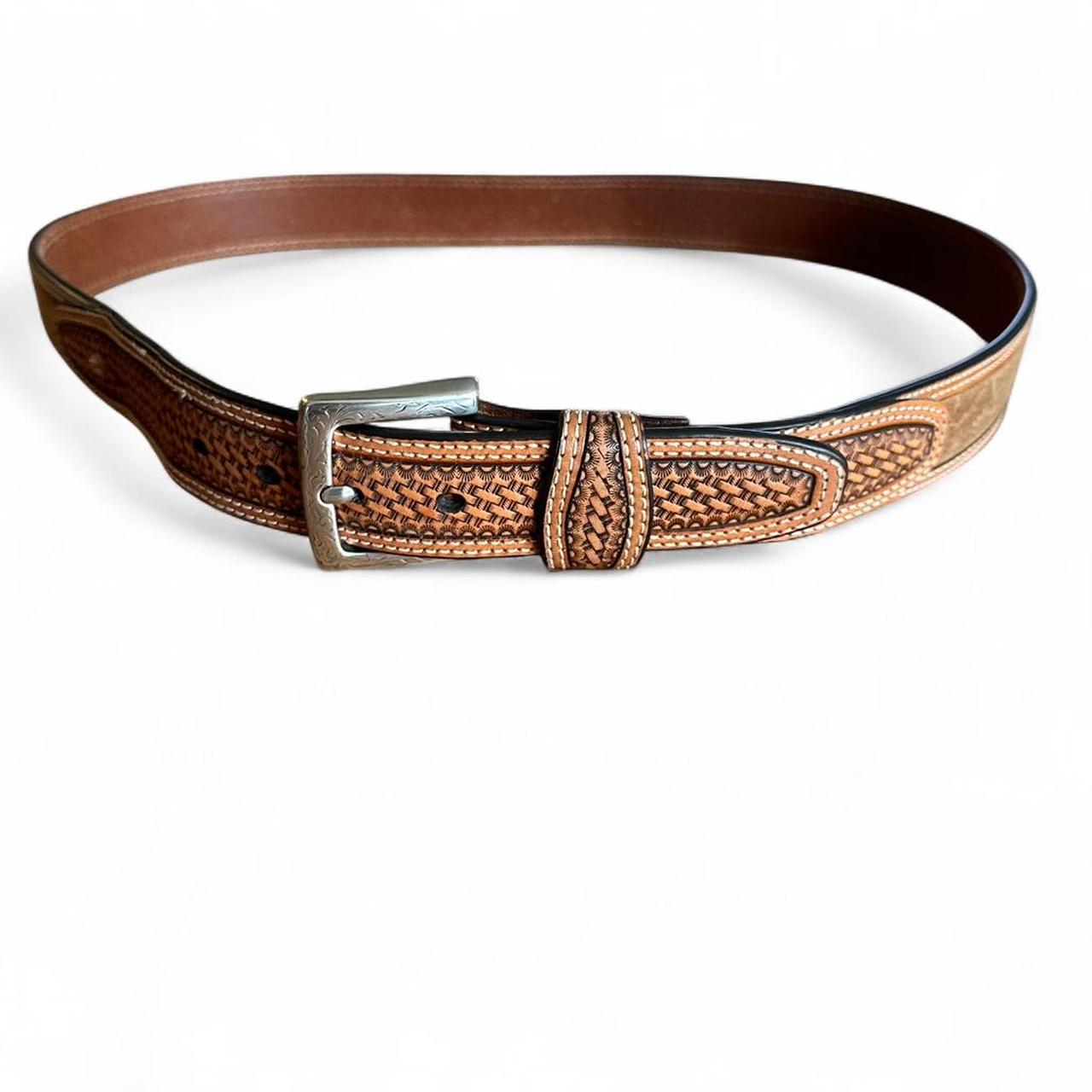 Ariat Medium Brown Embossed Basketweave Belt... | Depop