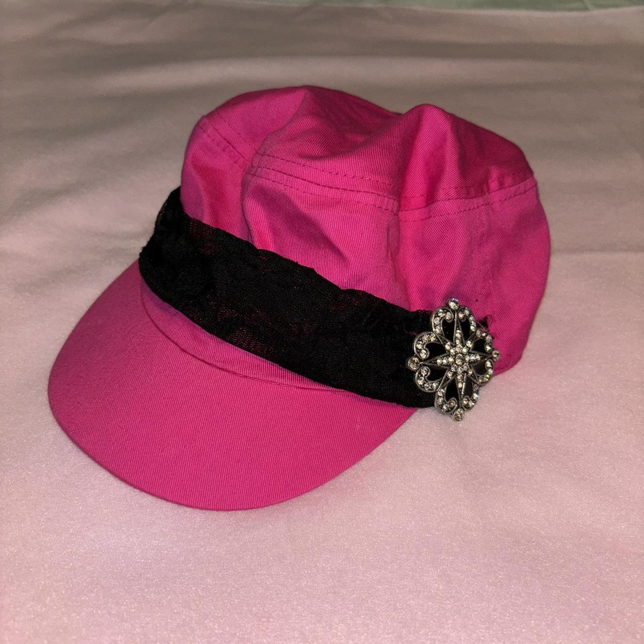 Y2K, mcbling hot pink beret hat with sparkly... - Depop